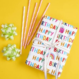 WRAPAHOLIC Reversible Birthday Wrapping Paper - 30 Inch X 100 Feet Jumbo Roll Colorful Happy Birthday Lettering Design, Perfect for Birthday, Party, Baby Shower and More Occasions