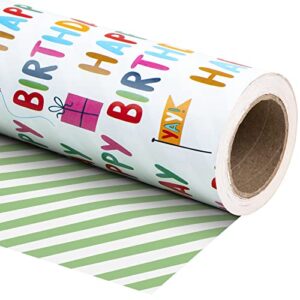 WRAPAHOLIC Reversible Birthday Wrapping Paper - 30 Inch X 100 Feet Jumbo Roll Colorful Happy Birthday Lettering Design, Perfect for Birthday, Party, Baby Shower and More Occasions