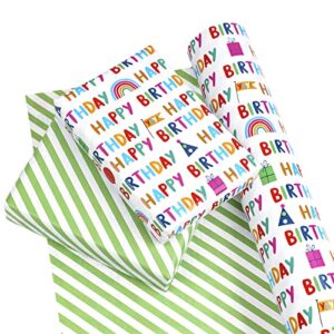 WRAPAHOLIC Reversible Birthday Wrapping Paper - 30 Inch X 100 Feet Jumbo Roll Colorful Happy Birthday Lettering Design, Perfect for Birthday, Party, Baby Shower and More Occasions