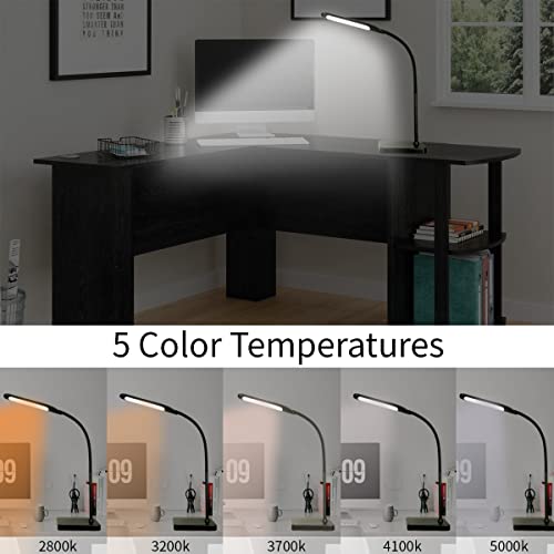 Syrinx 2 in 1 LED Floor, Desk Lamp, 5 Brightness Levels & 5 Colors Temperatures, Dimmable, Adjustable Gooseneck Pole Lamp for Living Room Office Bedroom - Black