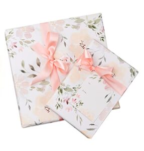 itsy belle studio wedding wrapping paper and ribbon set with tags – flower wrapping paper sheets, baby shower wrapping paper birthday girl, bridal shower wrapping paper, floral wrapping paper kit qty: 3 – 27” x 39” baby wrapping paper sheets + 3 meters of