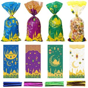 100 pcs ramadan eid goodie bags, ramadan and eid mubarak gift bags, ramadan kareem eid mubarak decorations for home ramadan eid gift treat cellophane candy bags for islamic muslim party favor supplies