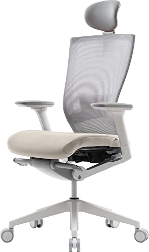 SIDIZ T50 Ergonomic Home Office Chair : High Performance, Adjustable Headrest, 2-Way Lumbar Support, 3-Way Armrest, Forward Tilt, Adjustable Seat Depth, Ventilated Mesh Back, Cushion Seat (Beige)