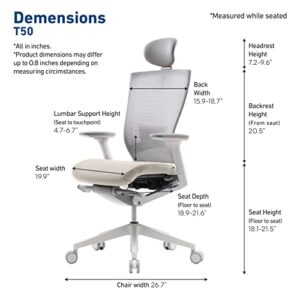 SIDIZ T50 Ergonomic Home Office Chair : High Performance, Adjustable Headrest, 2-Way Lumbar Support, 3-Way Armrest, Forward Tilt, Adjustable Seat Depth, Ventilated Mesh Back, Cushion Seat (Beige)