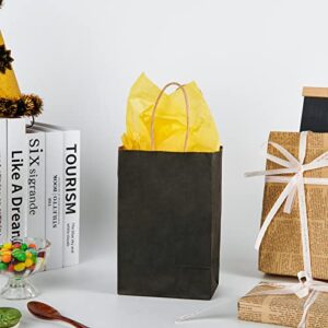 [100 Pack]Paper Bags with Handles Bulk, 8 * 5.25 * 3.75 Inch Small Black Kraft Paper Bags, Paper Shopping Bags, Christmas Kraft Gift Bags, Birthday Gift Bags for Restaurant, Takeout, Business.