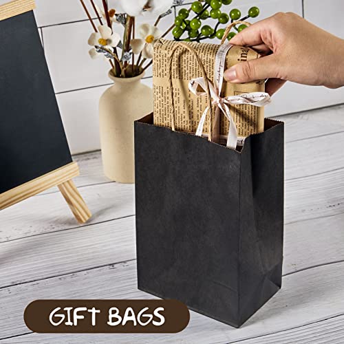 [100 Pack]Paper Bags with Handles Bulk, 8 * 5.25 * 3.75 Inch Small Black Kraft Paper Bags, Paper Shopping Bags, Christmas Kraft Gift Bags, Birthday Gift Bags for Restaurant, Takeout, Business.