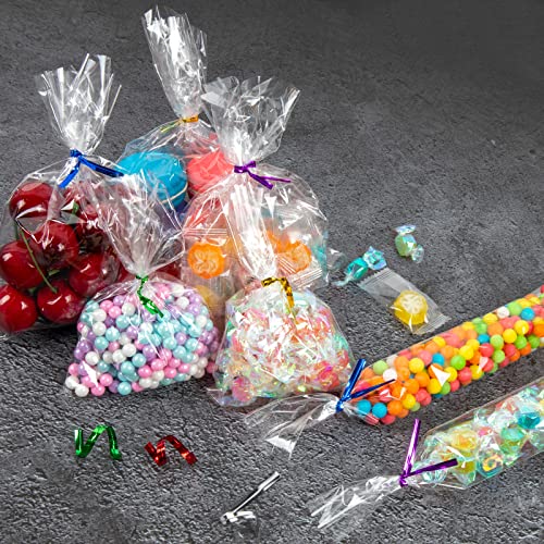 Labeol Cellophane Bags Treat Bags 450 PCS with Ties 3 Sizes 4x6 5x7 2x10 Cookie Bags for Packaging Pretzel Candy Gift Party Favor Clear Plastic Bags Goodie Bags