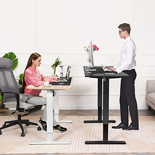 55 x 24 Inch Electric Standing Desk Adjustable Height, Sit-Stand Desk with Oversized Mouse Pad， Ergonomic Curved Desktop, Double Crossbeam Structure, 27''-45'' Lifting Range Stand up Desk(Brown)