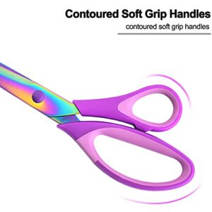 Craft Scissors Set of 3 Pack , All Purpose Sharp Titanium Blades Shears Rubber Soft Grip Handle, Multipurpose Fabric Scissors Tool Great for Adults, Office, Sewing, School and Home Supplies, Purple