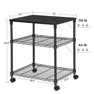 SONGMICS Printer Stand, 3-Tier Metal Printer Cart with Wheels, Printer Table with 2 Height-Adjustable Storage Shelves, for Home Office, 22 x 18.1 x 26.8 Inches, Black ULGR32BK