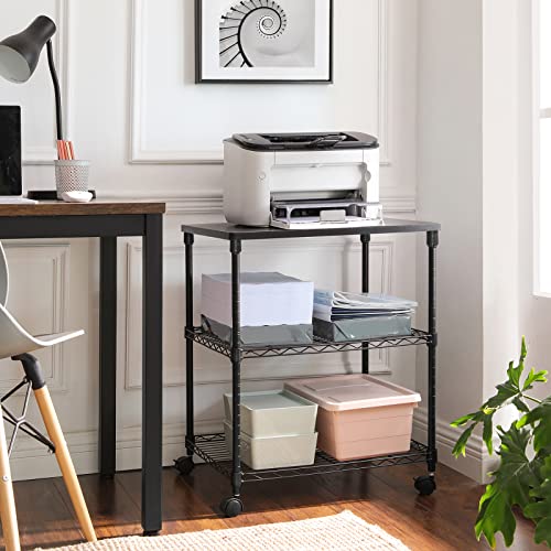 SONGMICS Printer Stand, 3-Tier Metal Printer Cart with Wheels, Printer Table with 2 Height-Adjustable Storage Shelves, for Home Office, 22 x 18.1 x 26.8 Inches, Black ULGR32BK