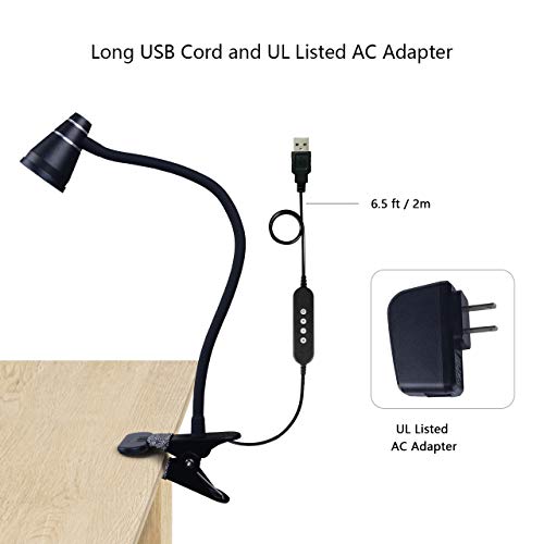 CeSunlight LED Clip Desk Lamp, Headboard Light with Strong Clamp, Bed Reading Light with 3000k-6500K Adjustable Color Temperature Options for Brighter Illumination (Black)