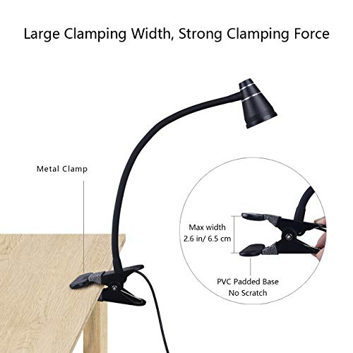 CeSunlight LED Clip Desk Lamp, Headboard Light with Strong Clamp, Bed Reading Light with 3000k-6500K Adjustable Color Temperature Options for Brighter Illumination (Black)