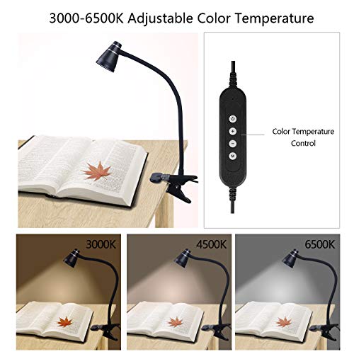 CeSunlight LED Clip Desk Lamp, Headboard Light with Strong Clamp, Bed Reading Light with 3000k-6500K Adjustable Color Temperature Options for Brighter Illumination (Black)