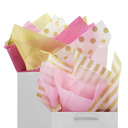 BllalaLab Tissue Gift Wrapping Paper 60 Sheets Metallic Gold Set Premium Quality Recyclable Bulk, 26” x 20”, Perfect for Art Craft Decoration, Birthday, Wedding, Baby Shower (Pink & Gold)