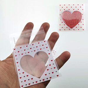 FAZHBARY 200 PCS Valentine Cellophane Bags Heart Mini Cookie Bags Self Sealing Cellophane Bags for Candy Bakery Supplies