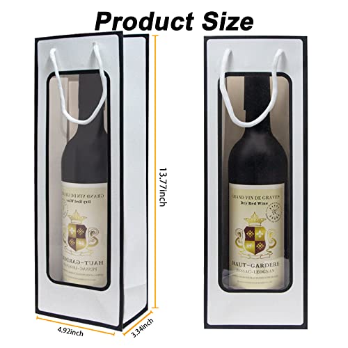 WAKAKO 12 Pcs Wine Gift Bags for Wine Bottles, Reusable Clear Window Wine Bottle Bags Bulk with Handles for Weddings, Birthday, Party, Christmas, Graduations, Thanksgiving (White)