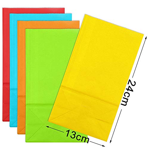 Newbested 50 Pack Small Rainbow Bright Color Kraft Paper Bags,Flat Bottom Grocery Wrapped Treat Goody Bags for Craft,Birthdays,Baby Showers,Wedding,Party Favor(5 Colors,5.1" x 3.1" x 9.4")