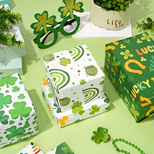 AnyDesign 12 Sheet St. Patrick's Day Wrapping Paper 6 Design Green Lucky Shamrock Rainbow Print Wrapping Paper Decorative Art Paper for Holiday Party Celebration, 19.7 x 27.6 Inch, Folded Flat