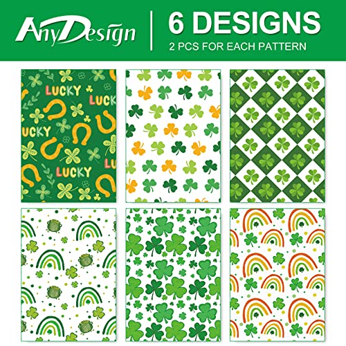 AnyDesign 12 Sheet St. Patrick's Day Wrapping Paper 6 Design Green Lucky Shamrock Rainbow Print Wrapping Paper Decorative Art Paper for Holiday Party Celebration, 19.7 x 27.6 Inch, Folded Flat