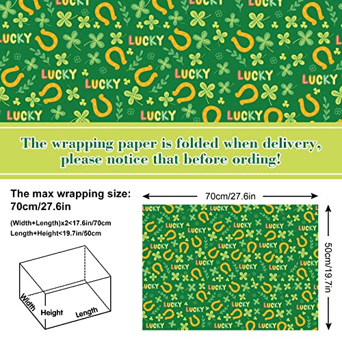 AnyDesign 12 Sheet St. Patrick's Day Wrapping Paper 6 Design Green Lucky Shamrock Rainbow Print Wrapping Paper Decorative Art Paper for Holiday Party Celebration, 19.7 x 27.6 Inch, Folded Flat