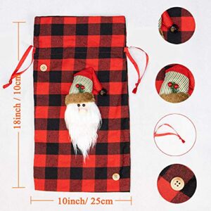 Jolik Santa Sacks Drawstring Bags, Buffalo Plaid 3D Design Christmas Bags for Christmas Party Supplies, 18 x 10 inch