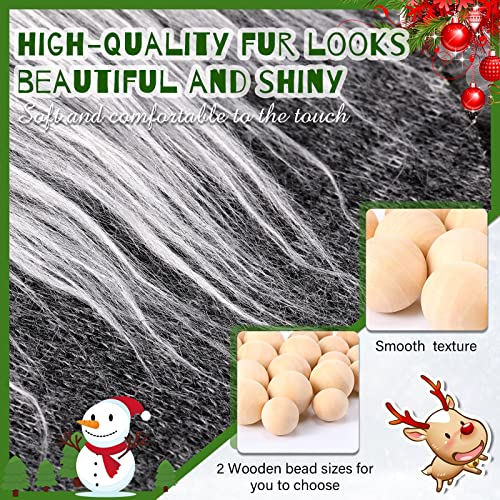 15 Pcs Gnome Beards for Crafting Easter Day Faux Fur Fabric Precut Gnomes Beards Handmade 30 Pieces Wood Balls for Halloween Christmas Valentine's Day Independence Day (Gray, Camel, White)