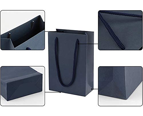 Sdootjewelry Navy Blue Gift Bags, Kraft Paper Gift Bags with Handles, 25 Pack Heavy Duty Matte Tote Paper Bags, 5.1" x 2.4" x 7.5" Small Shopping Bags, Retail Bags, Party Bags for Gift Favor Small Business