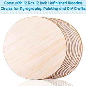 Wood Circles for Crafts, Audab 12 Pack 12 Inch Unfinished Wood Rounds Wooden Cutouts for Crafts, Door Hanger, Door Design, Wood Burning