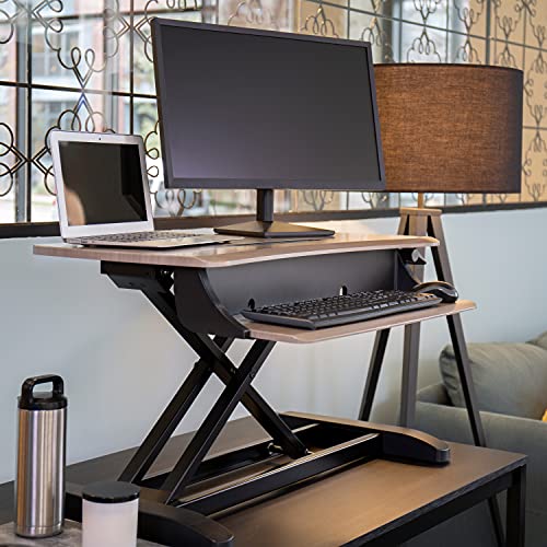 Ergotron – WorkFit-Z Mini Small Standing Desk Converter, Laptop Sit Stand Desk Riser for Tabletops and Home Office – 31 Inch Width, Grey Woodgrain