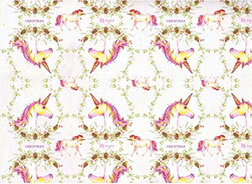 Christmas Unicorns Flat Gift Wrapping Paper 2 Sheets 19.5 in x 27.5 in