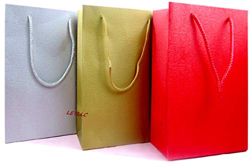 Heavy Duty Gift Bag Paper Cardboard Red Gold Silver Christmas Gift Clothing Wedding Kids Party Medium 10" x 8.5" x 4" (L x W x D) (3 Pack)