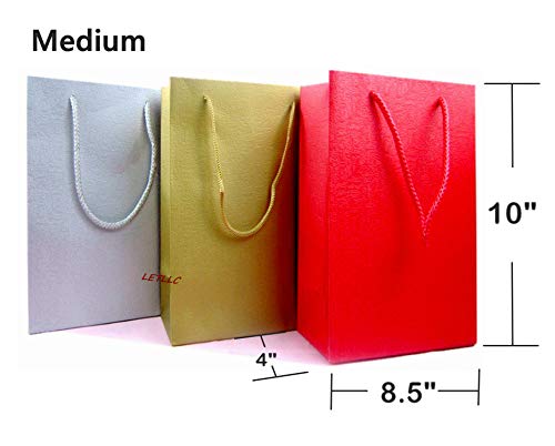 Heavy Duty Gift Bag Paper Cardboard Red Gold Silver Christmas Gift Clothing Wedding Kids Party Medium 10" x 8.5" x 4" (L x W x D) (3 Pack)