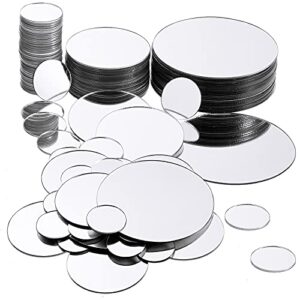 100 pieces mini size round mirror small round mirror adhesive mirror round craft mirror tiles for crafts and diy projects supplies, 1 inch, 2 inch, 3 inch (silver）