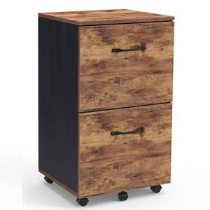 tcpuolr filing cabinet with 2 drawers, wood filing cabinet with rolling, rustic file cabinets for home office, under desk storage