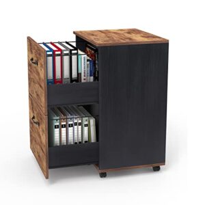 Tcpuolr Filing Cabinet with 2 Drawers, Wood Filing Cabinet with Rolling, Rustic File Cabinets for Home Office, Under Desk Storage