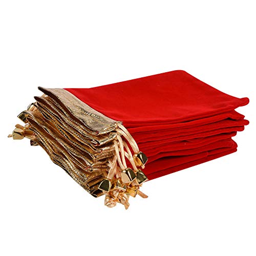 KIPETTO 25Pcs Soft Velvet Pouches with Drawstrings for Jewelry Wedding Candy Bags, 4.7"x6.3", Red