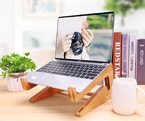 MTWhirldy Laptop Stands, Universal Desktop Stand for Notebook Computer 11-14inch Compatible with Apple MacBook Air Mac Pro and iPad Pro, HP, DELL, Acer, Toshiba, Surface, Lenovo etc. Simple Bamboo