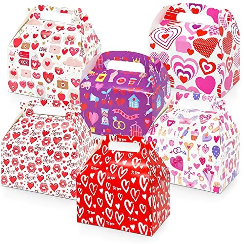 Aviski 12Pcs Valentine's Day Treat Boxes Small Goodie Present Boxes Recycled Party Favor Boxes Heart Printed Cardboard Box for Candy, Cookies and Party Favors, 6 Patterns