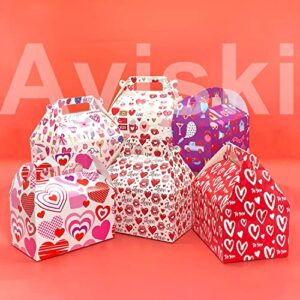 Aviski 12Pcs Valentine's Day Treat Boxes Small Goodie Present Boxes Recycled Party Favor Boxes Heart Printed Cardboard Box for Candy, Cookies and Party Favors, 6 Patterns