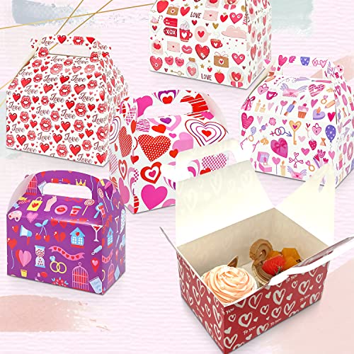 Aviski 12Pcs Valentine's Day Treat Boxes Small Goodie Present Boxes Recycled Party Favor Boxes Heart Printed Cardboard Box for Candy, Cookies and Party Favors, 6 Patterns