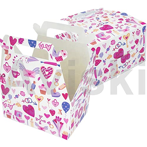 Aviski 12Pcs Valentine's Day Treat Boxes Small Goodie Present Boxes Recycled Party Favor Boxes Heart Printed Cardboard Box for Candy, Cookies and Party Favors, 6 Patterns