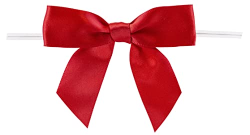 Reliant Ribbon 5170-06505-3X2 Satin Twist Tie Bows - Large Bows, 7/8 Inch X 100 Pieces, Red