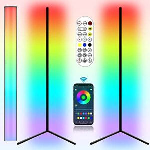 2-pack led corner floor lamp, rgb color changing standing lamps, 22w led smart app control lighting, dimmable corner lamp with remote, modern style floor lamp, for bedroom,living room