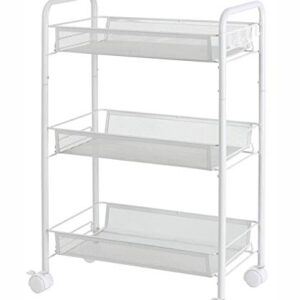 Rolling Storage Cart 3-Tier Metal Mesh Basket Shelves Kitchen Organizer with Wheels(White)