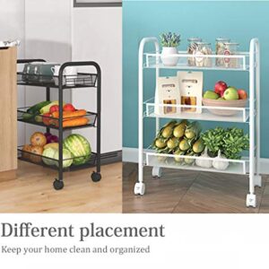 Rolling Storage Cart 3-Tier Metal Mesh Basket Shelves Kitchen Organizer with Wheels(White)