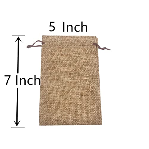 LANXINGYAN 50Pcs 5x7 Burlap Gift Bags with Drawstring Linen Sacks Bag for Wedding Favors Party DIY Craft (5x7 Inch, coffee)