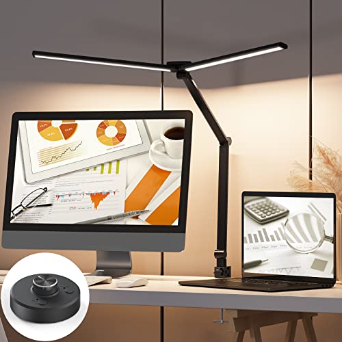 Torchlet Desk Lamps for Home Office, 24W Architect Desk Lamp with Clamp, 31.5" Wide Adjustable LED Desk Light, Stepless Dimming Modern Desk Lamp, Double Head Office Lamp for Workbench Drafting, Task