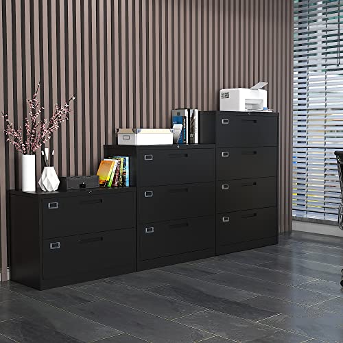 Letaya Metal Lateral File Cabinets with Lock, 3 Drawer Steel Wide Filing Organization Storage Cabinets,Home Office Furniture for Hanging Files Letter/Legal/F4/A4 Size (Blcak-3 Drawer)