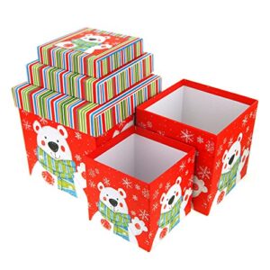 Homeford Holiday Polar Bear Square Nested Christmas Gift Boxes, 5, 6, 7-Inch, 3-Piece